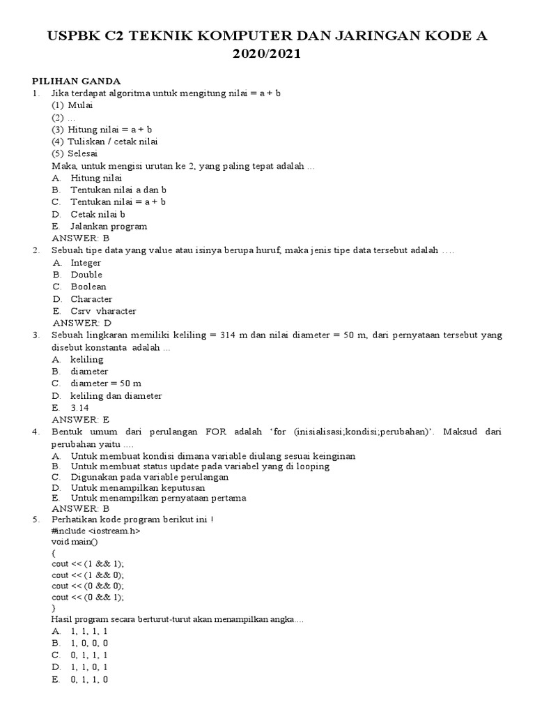 Uspbk C2 Kode A | PDF