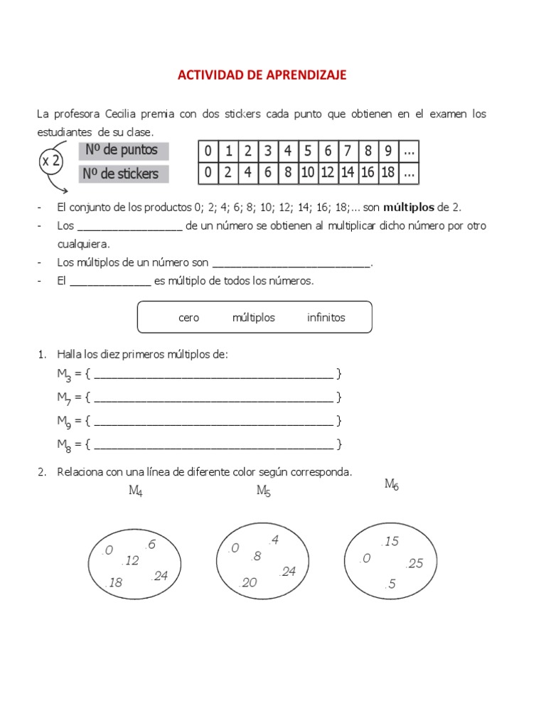 Actividad de Aprendizaje Multiplos y Mcm. Divisores y MCD | PDF ...