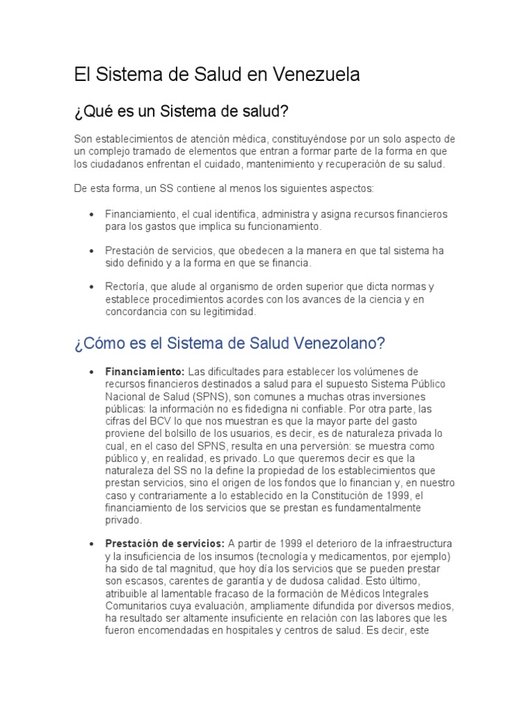 El Sistema de Salud en Venezuela | PDF | Venezuela | Bienestar