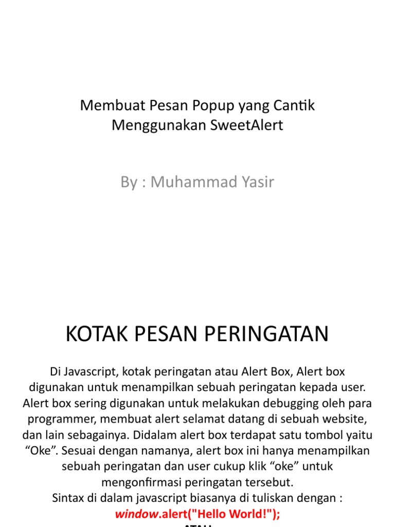 Membuat Pesan Popup Yang Cantik Menggunakan SweetAlert | PDF