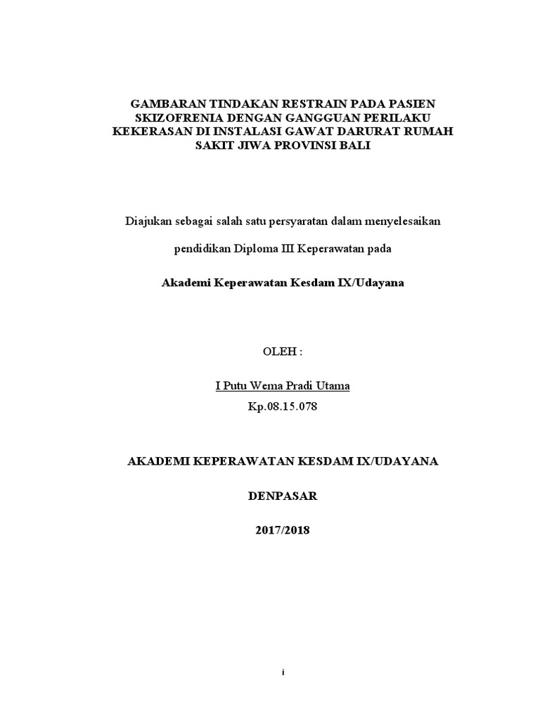 Gambaran Tindakan Restrain Pada Pasien Skizofrenia Dengan Gangguan ...