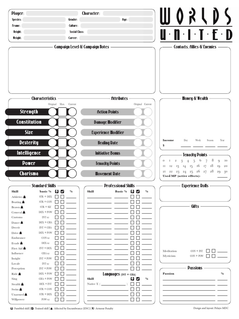 Worlds United Character Sheet | PDF | Leisure | Sports