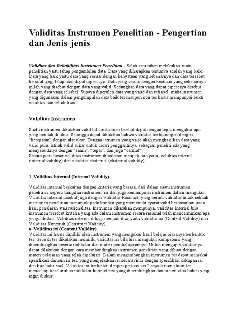 Validitas Instrumen Penelitian | PDF