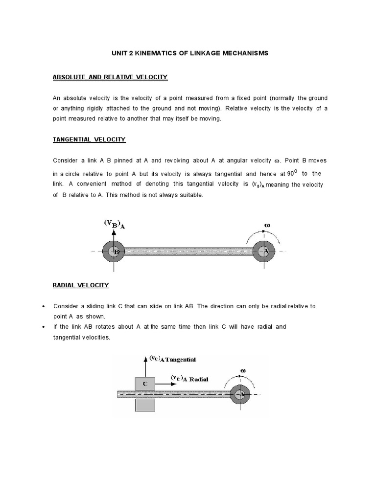 Unit 2 Kinematics of Linkage Mechanisms: Absolute and Relative Velocity | PDF | Acceleration ...