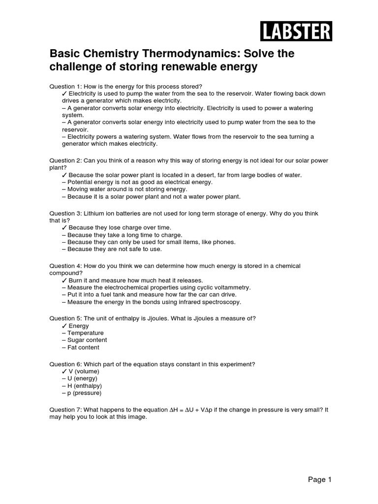 Questions Basic Chemistry Thermodynamics Solve The Challenge of Storing ...