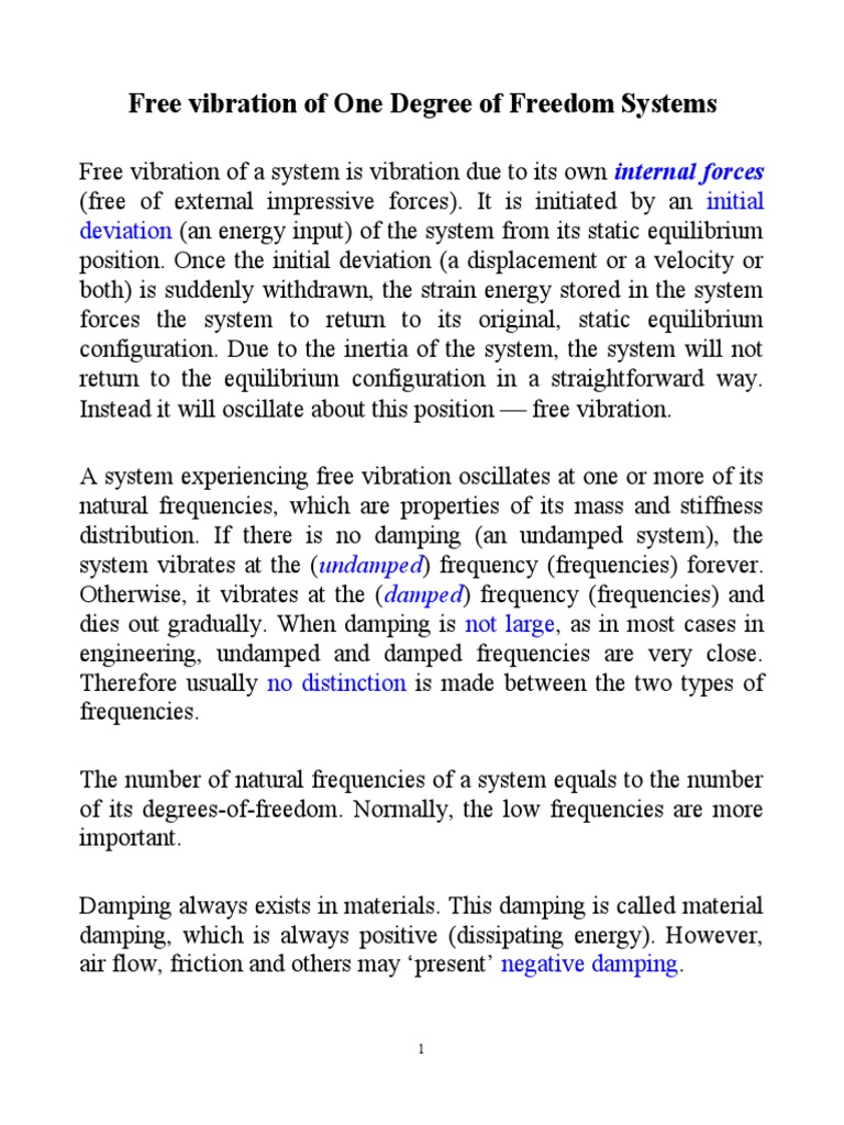 Free Vibration of One Degree of Freedom Systems: Initial Deviation ...