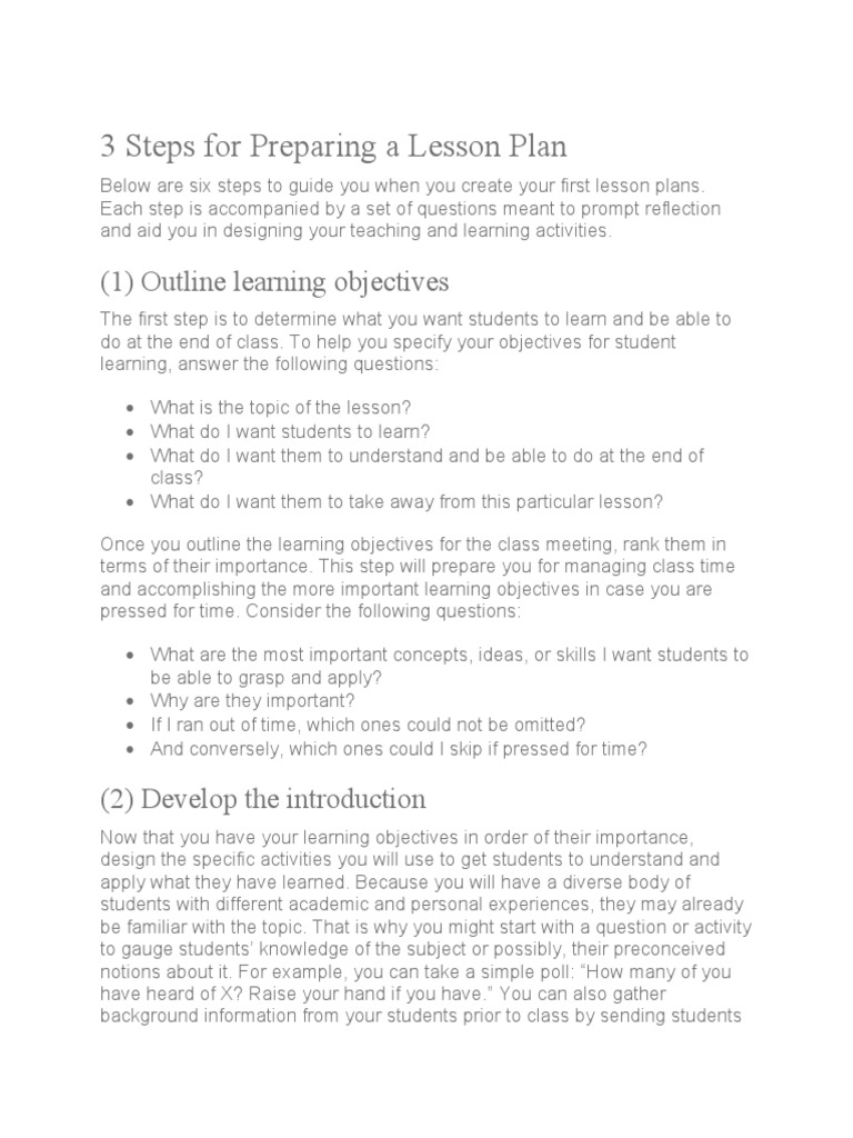 Steps to Create an Effective Lesson Plan | PDF | Lesson Plan ...