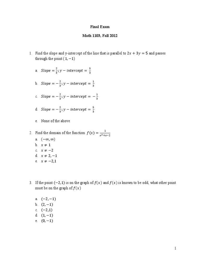 Precalculus Final Exam - Math 1103 | PDF | Trigonometric Functions | Angle