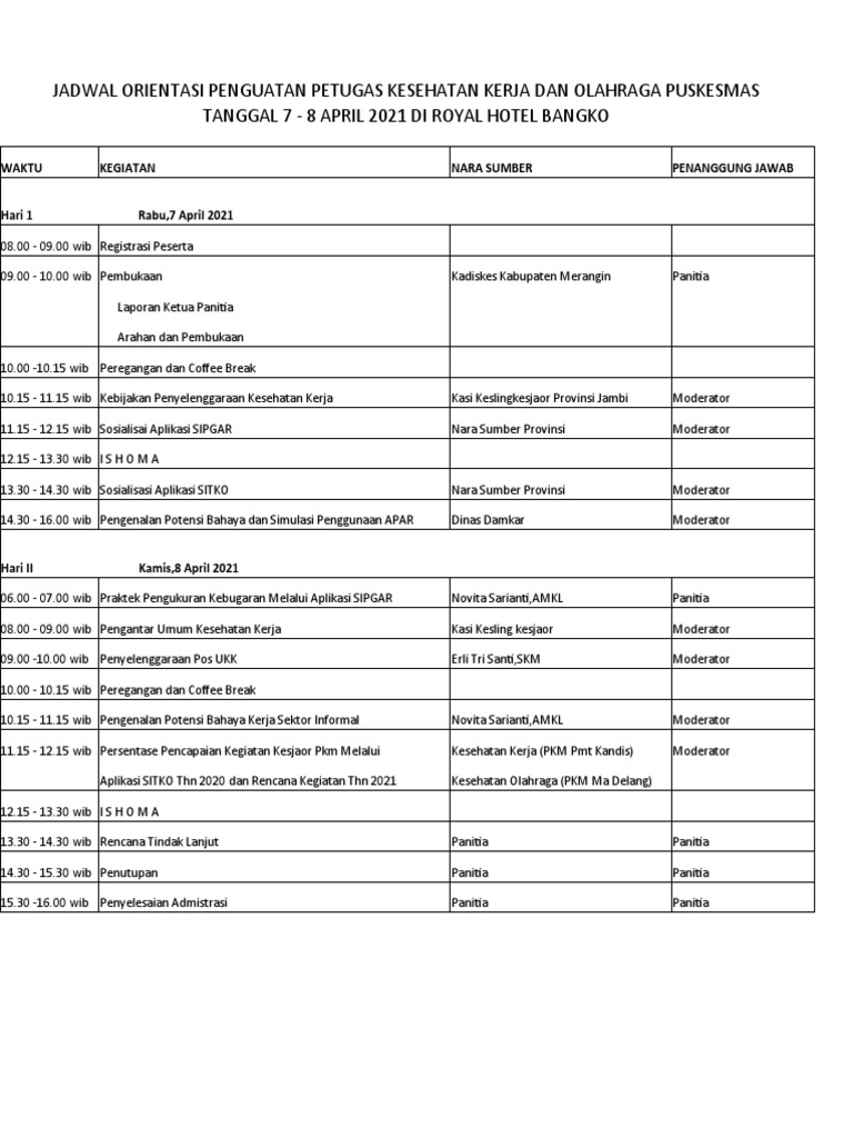 Jadwal Orientasi Kesehatan Puskesmas | PDF | Kesehatan Holistik ...