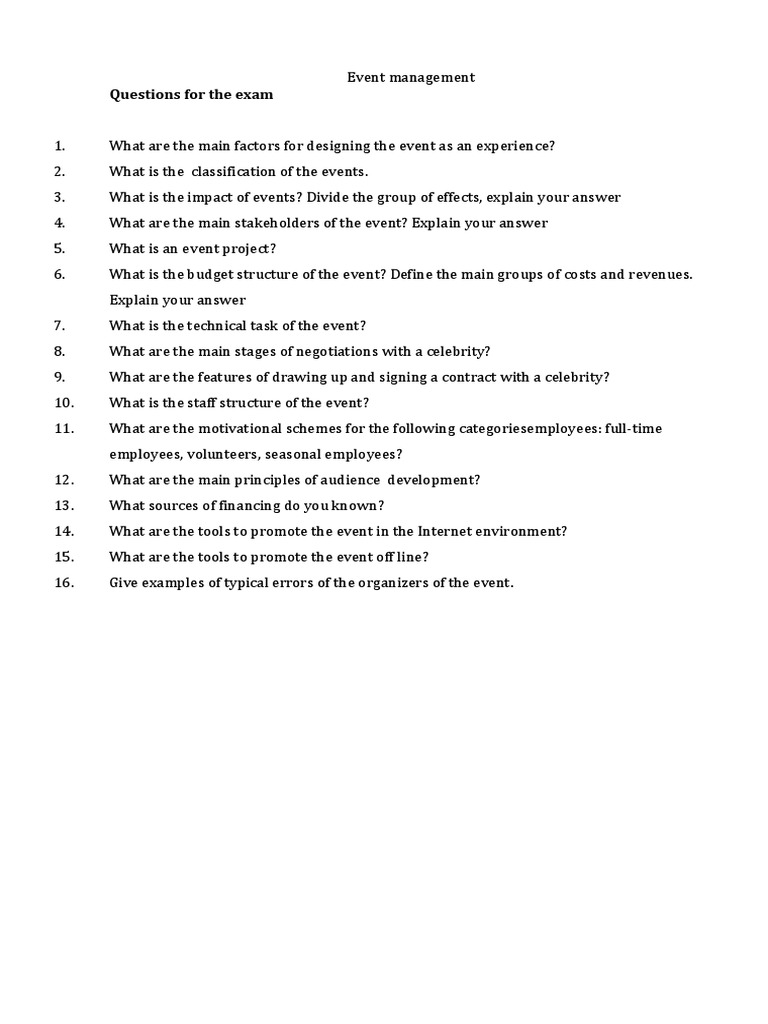 Event Management Exam Questions | PDF