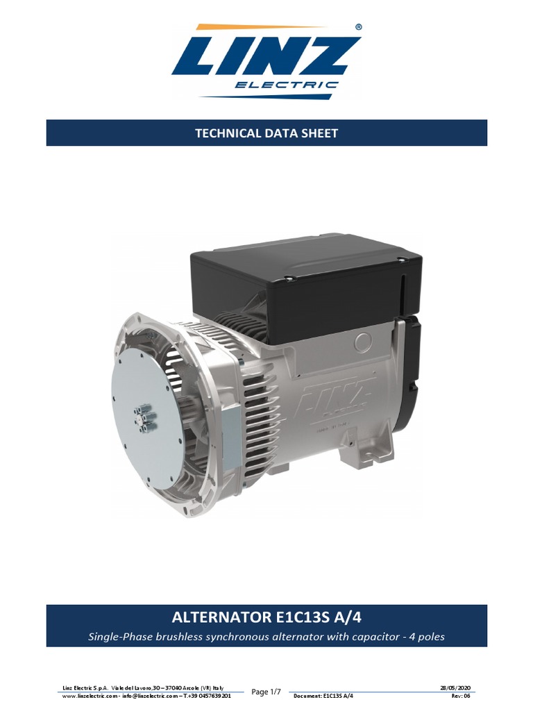 Alternator Technical Data Sheet | PDF | Electric Motor | Capacitor