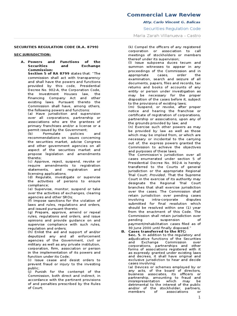 Securities Regulation Code Reviewer Comrev | PDF | Securities (Finance ...