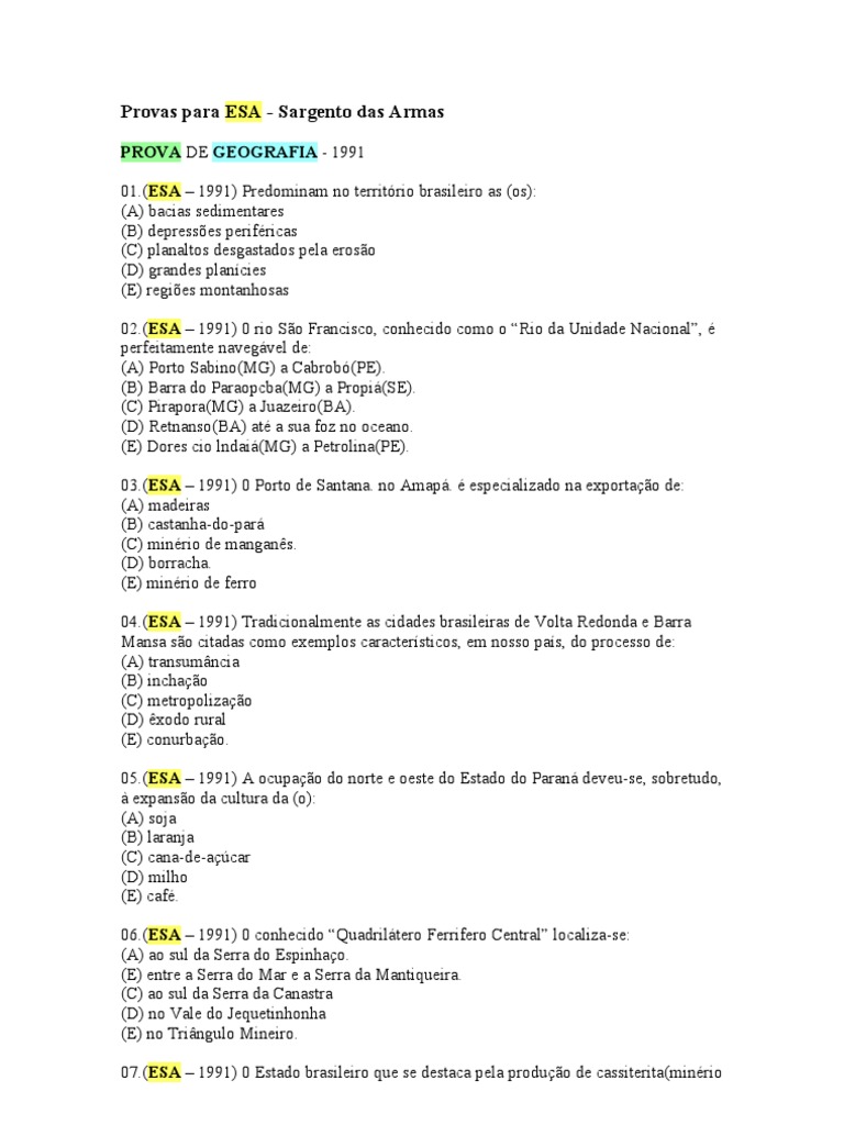 QUESTÕES ESA | Brasil | Natureza