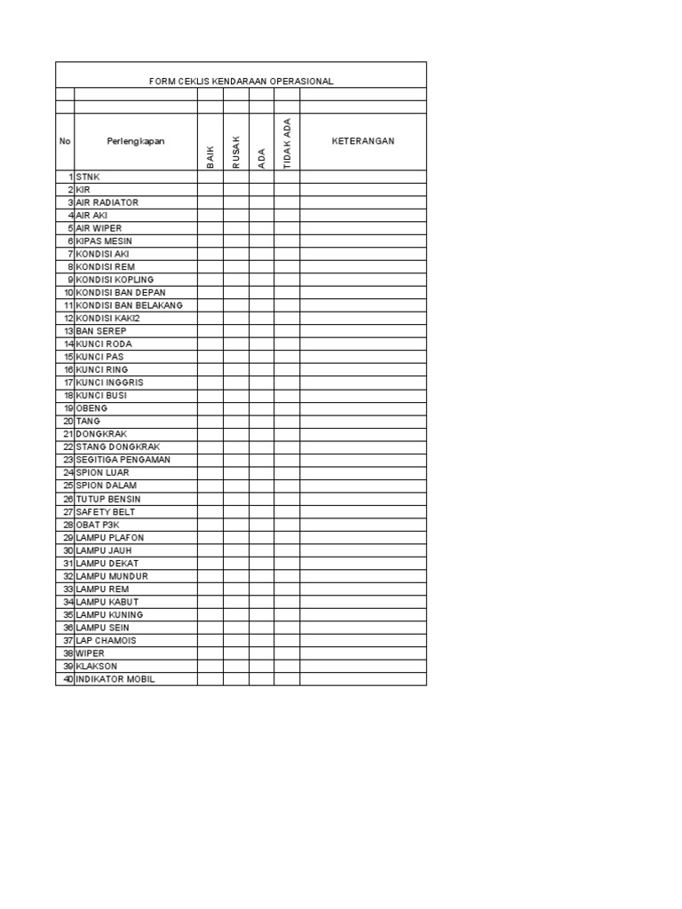 Form Ceklis Kendaraan | PDF