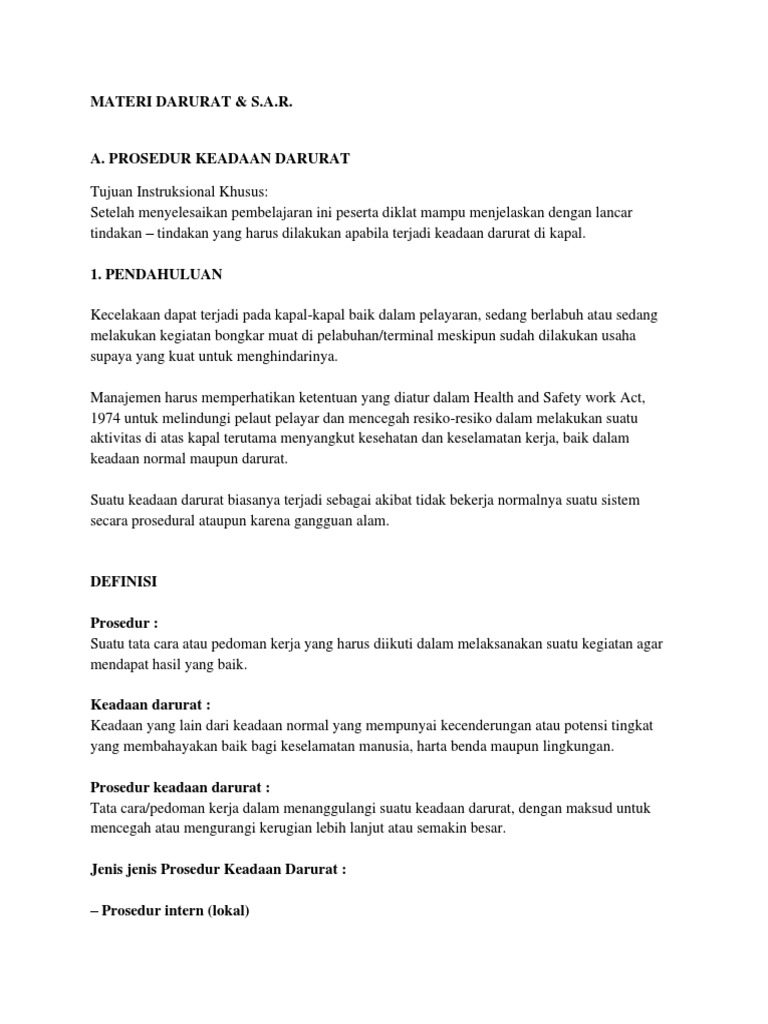 Materi Prosedur Darurat + SAR SMT III CDEF | PDF