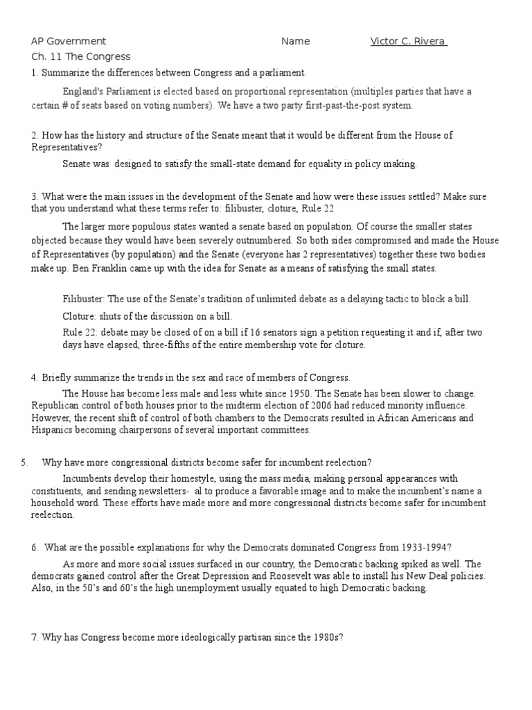 Congress Worksheet | PDF | Party Leaders Of The United States House Of ...