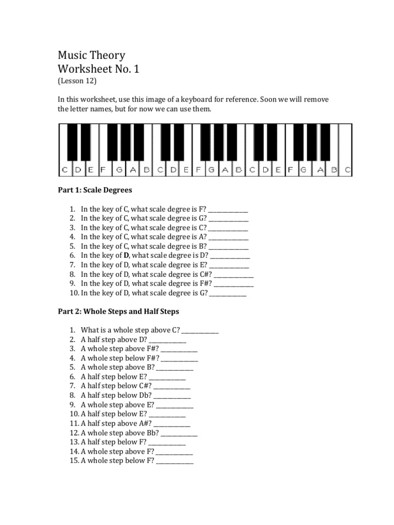 Music Theory Worksheet No. 1: Part 1: Scale Degrees | PDF | Scale ...