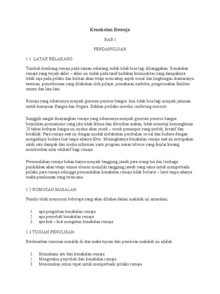 Analisis Kenakalan Remaja dan Solusinya | PDF | Ilmu Sosial