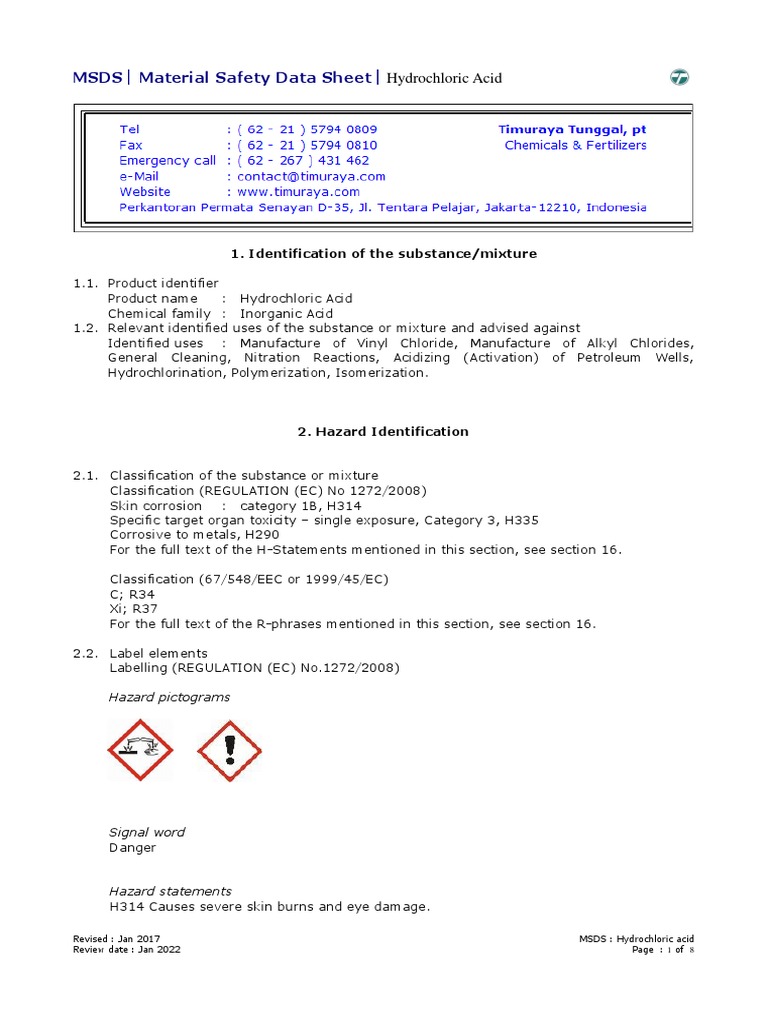 Hcl Msds