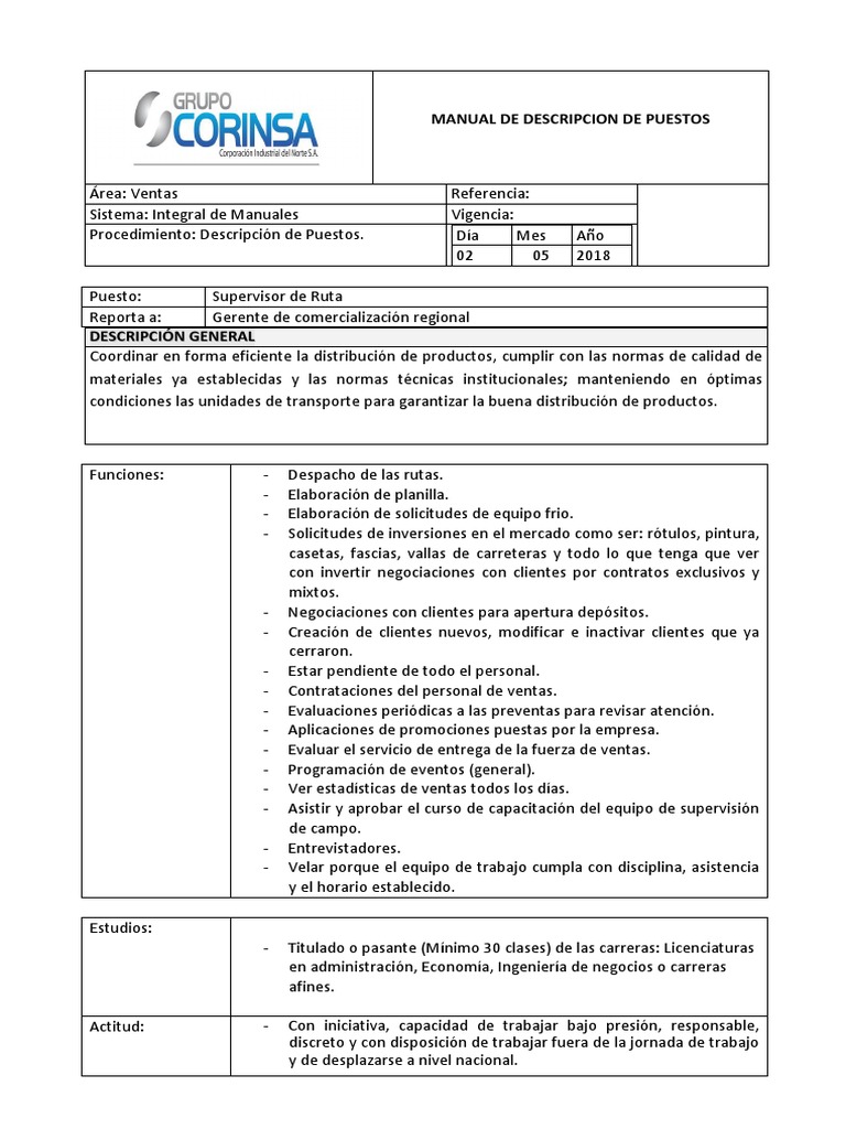 Perfil Supervisor de Ruta | PDF | Economias | Business