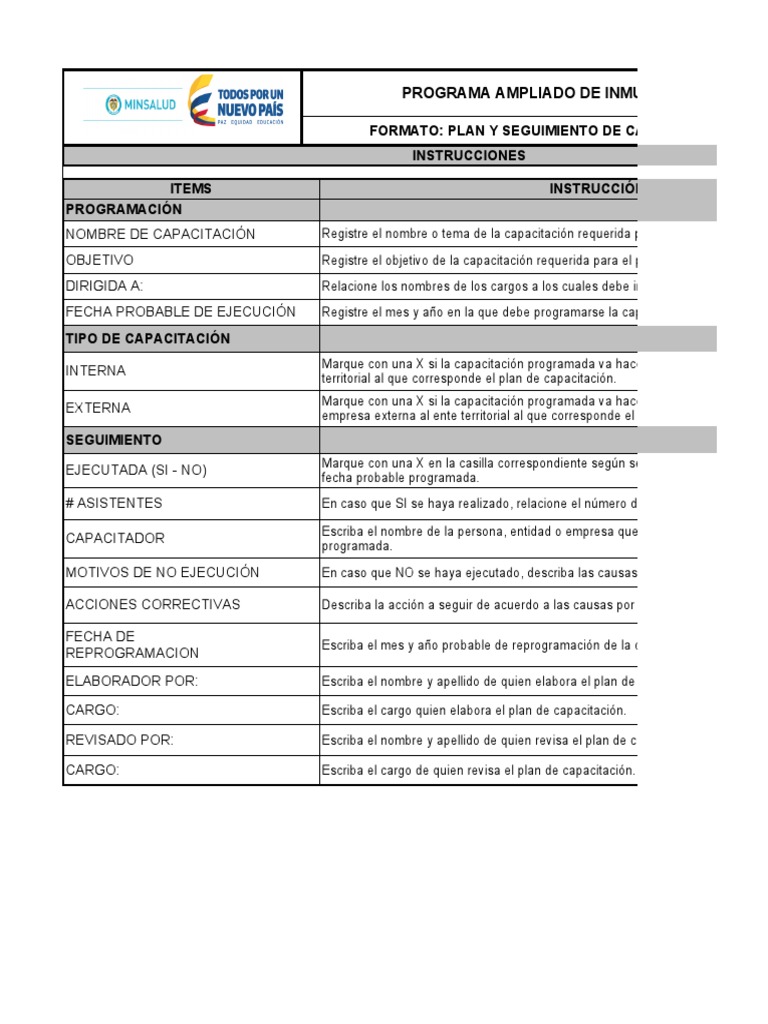 Formato de Plan de Capacitación PAI | PDF | Salud y bienestar | Medicina