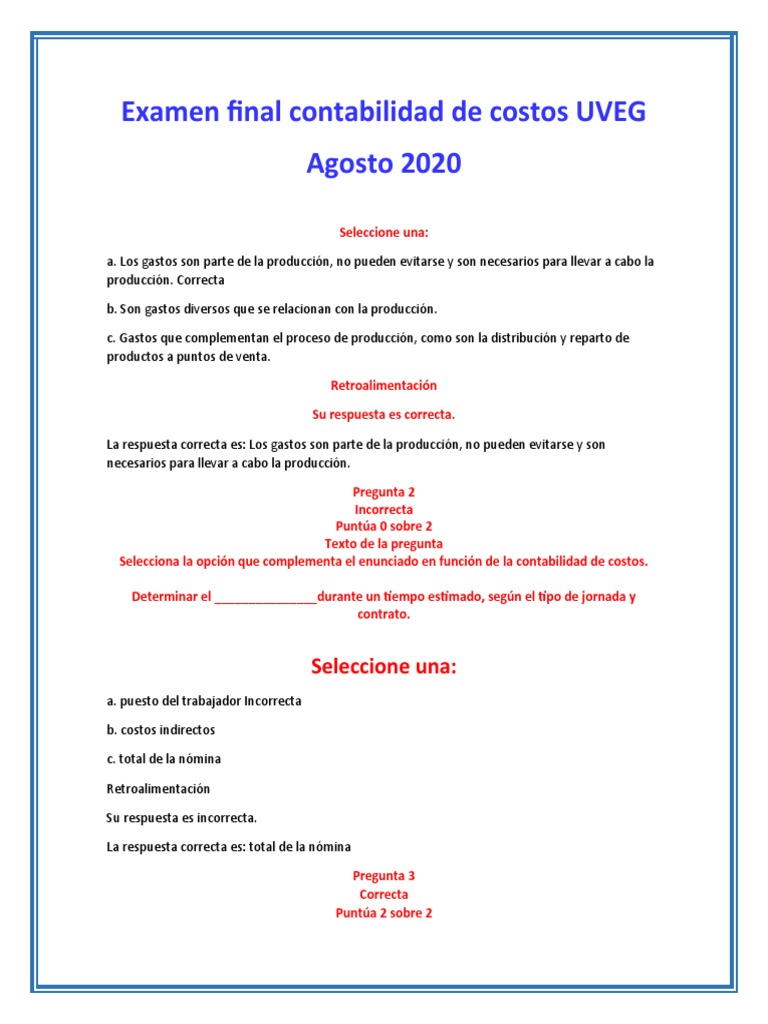 Examen Final Contabilidad de Costos v2 | PDF | Contabilidad de costos | Costo