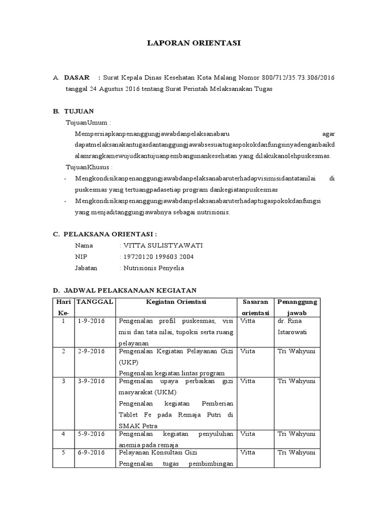 Contoh Laporan Orientasi | PDF