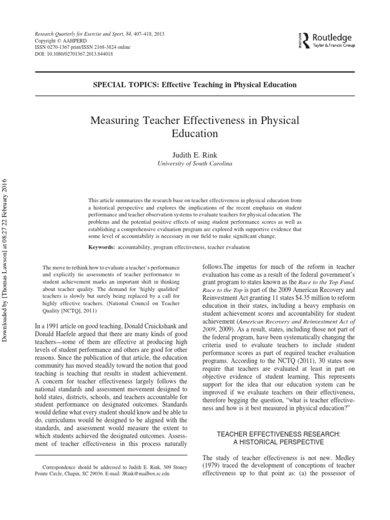 Measuring Teacher Effectiveness Rink Pdf Educational Assessment
