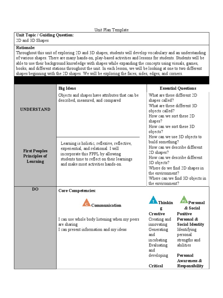 2d 3d Shapes Unit Plan | PDF | Educational Assessment | Education Theory
