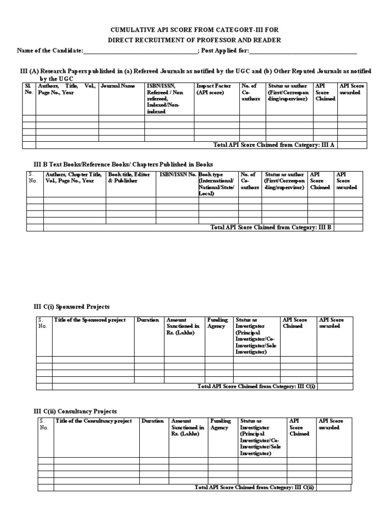 Total API Score Claimed From Category: III A | PDF | Books | Thesis