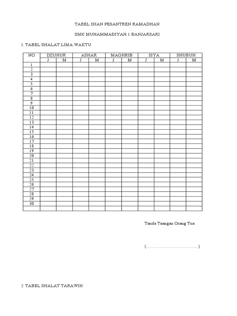Tabel Kegiatan Pesantren Ramadhan | PDF