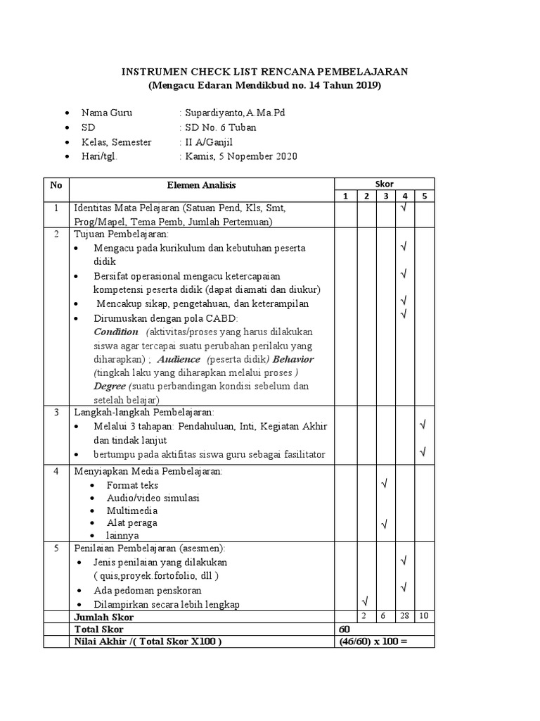 Instrumen Analisis RPP - Pandemi Supardiyanto | PDF