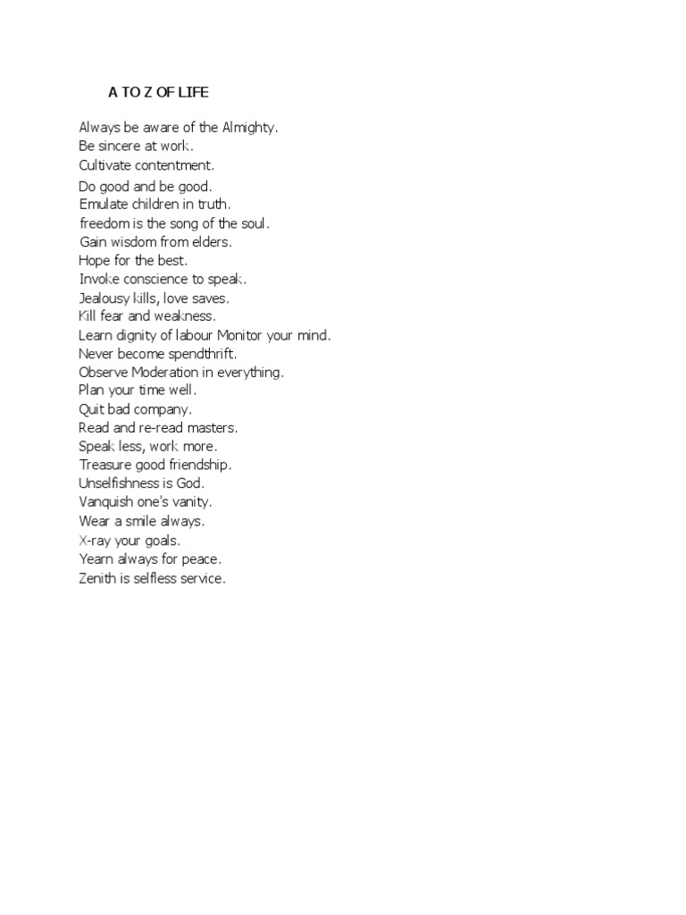 A TO Z OF LIFE Poem For Students | PDF