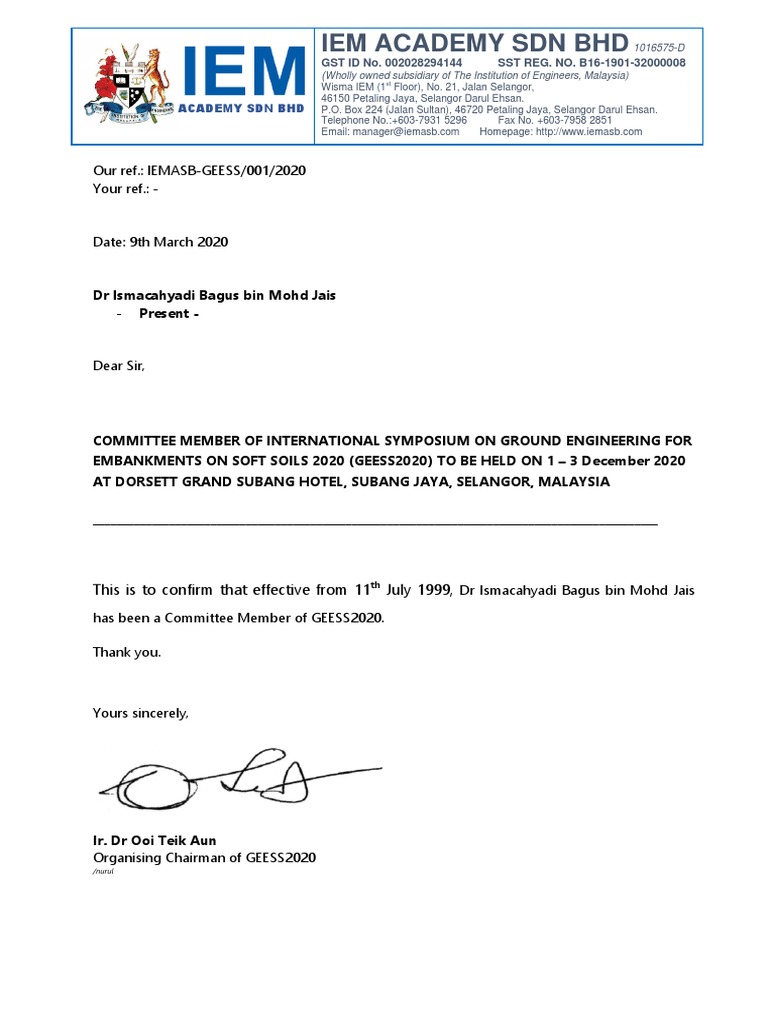 GEESS2020 Committee Letter of Appointment (DR Isma) | PDF