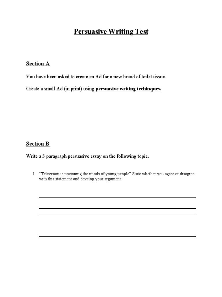 Persuasive Writing Test Instructions | PDF