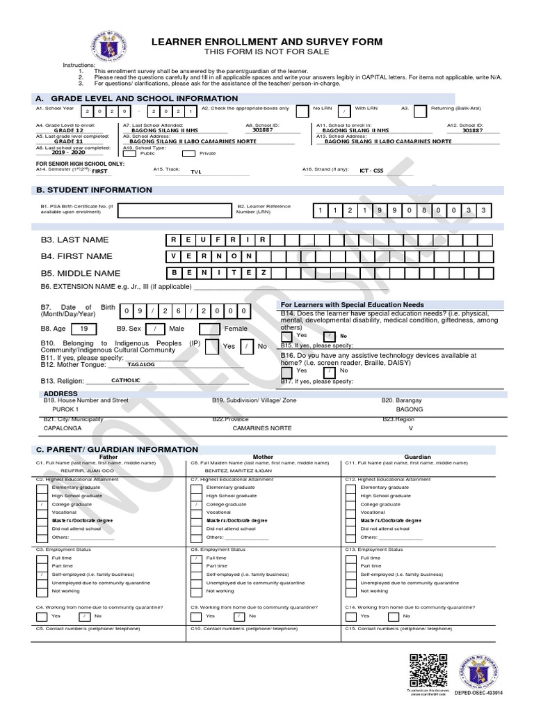 Learner Enrollment Form and Survey Form | PDF | Internet | Computing ...