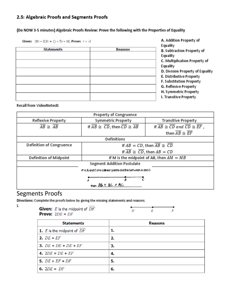 Geometry - Segment Addition Post and Proofs BLANK | PDF