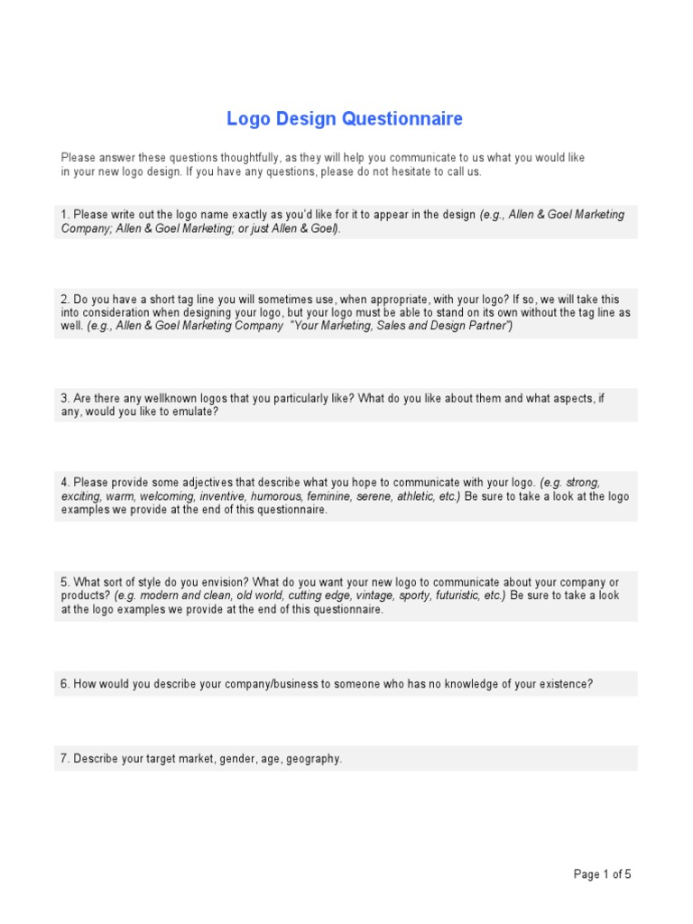 Logo Design Questionnaire | PDF | Logos | Graphic Design