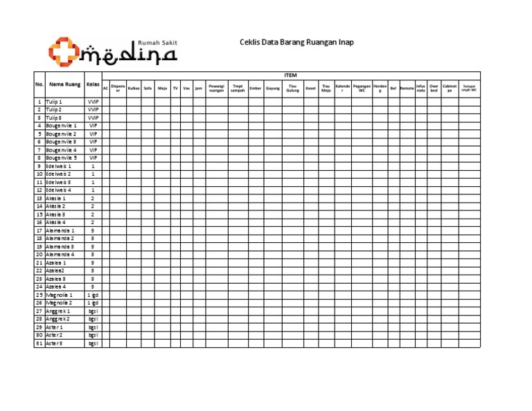 Ceklis Data Ruangan Inap | PDF