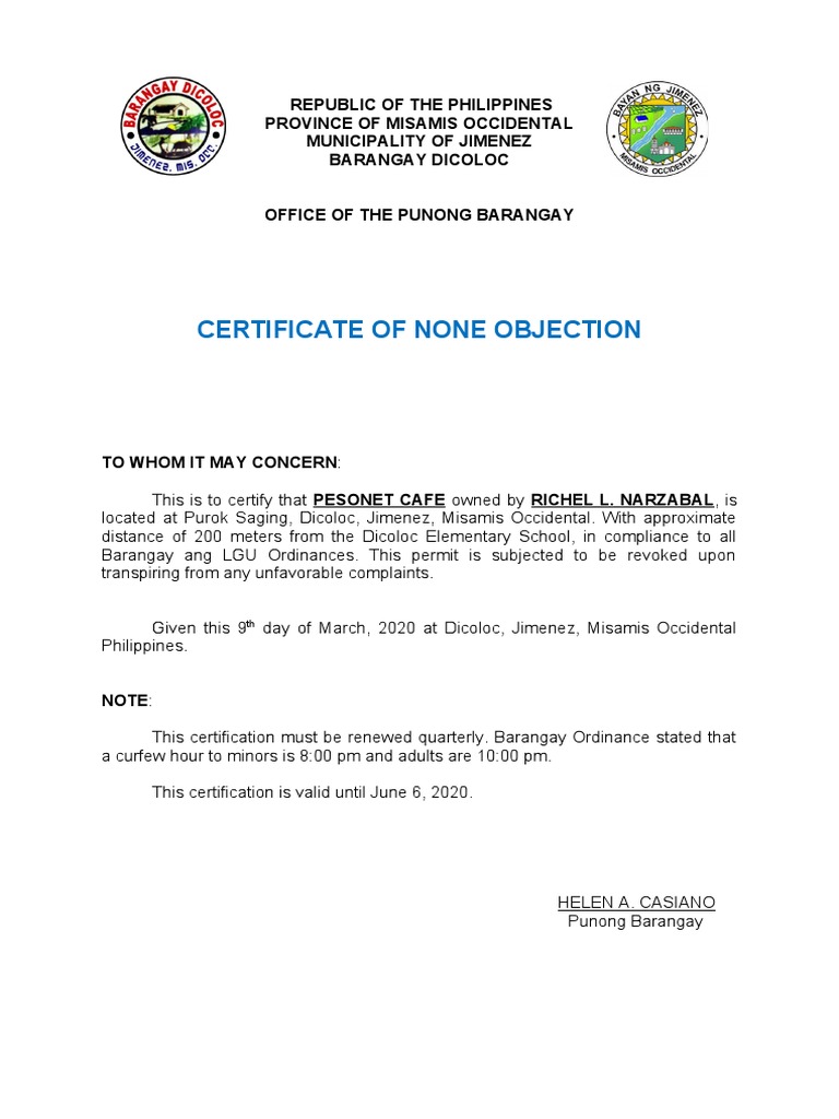 Certificate of Non-Objection | PDF