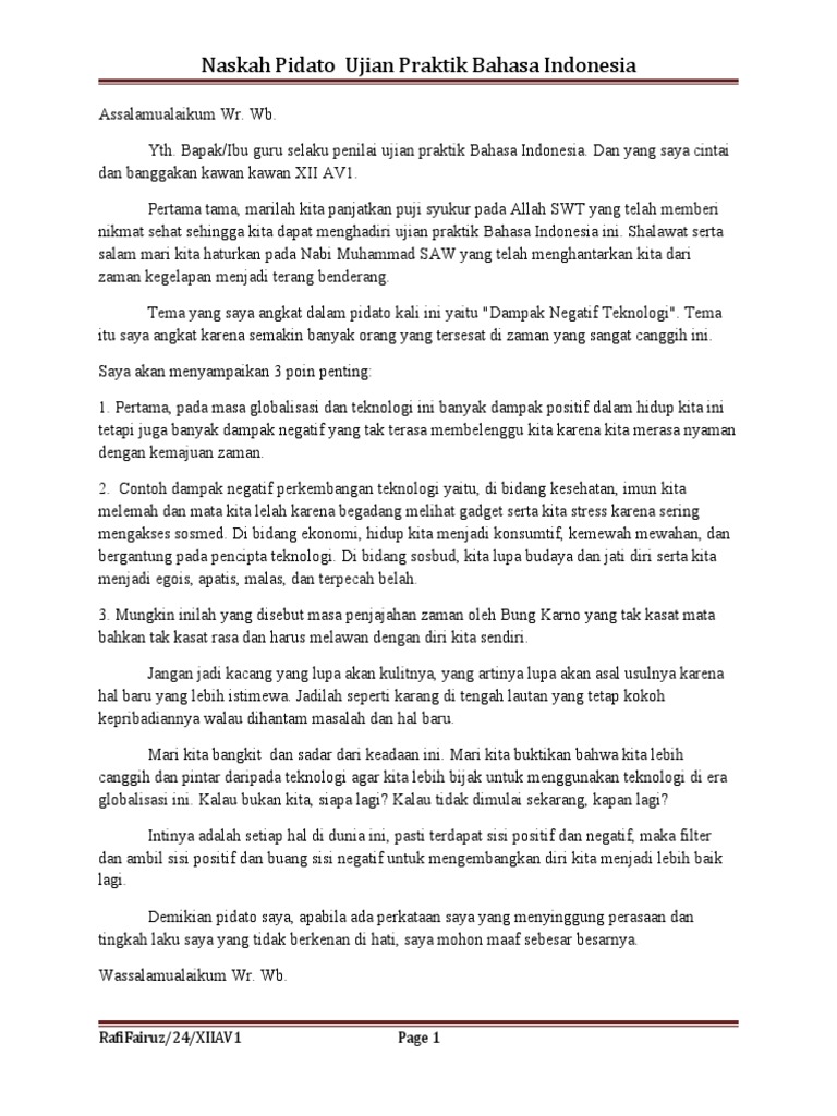Teks Pidato BI Uprak | PDF