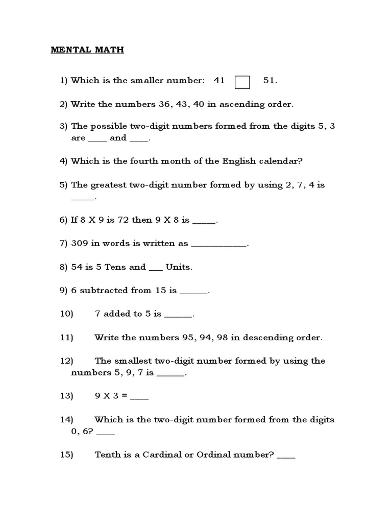 Mental Math Questions | PDF