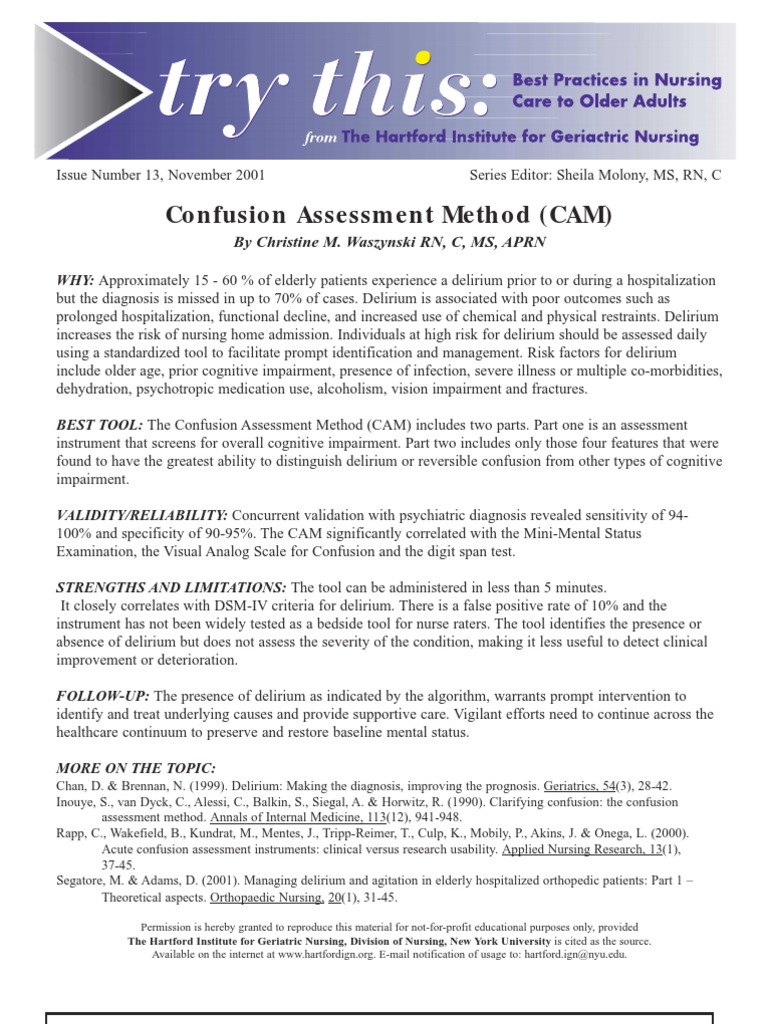 Confusion Assessment Method (CAM)-1 | Mental Health ...