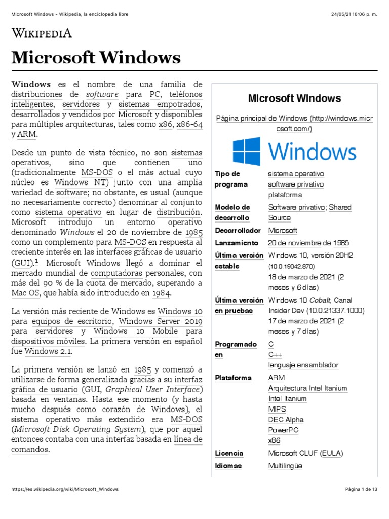 Microsoft Windows - Wikipedia, La Enciclopedia Libre | PDF | Microsoft ...