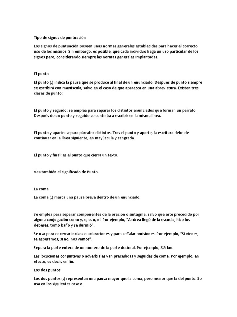 Tipo de Signos de Puntuación | PDF | Coma | Puntuación