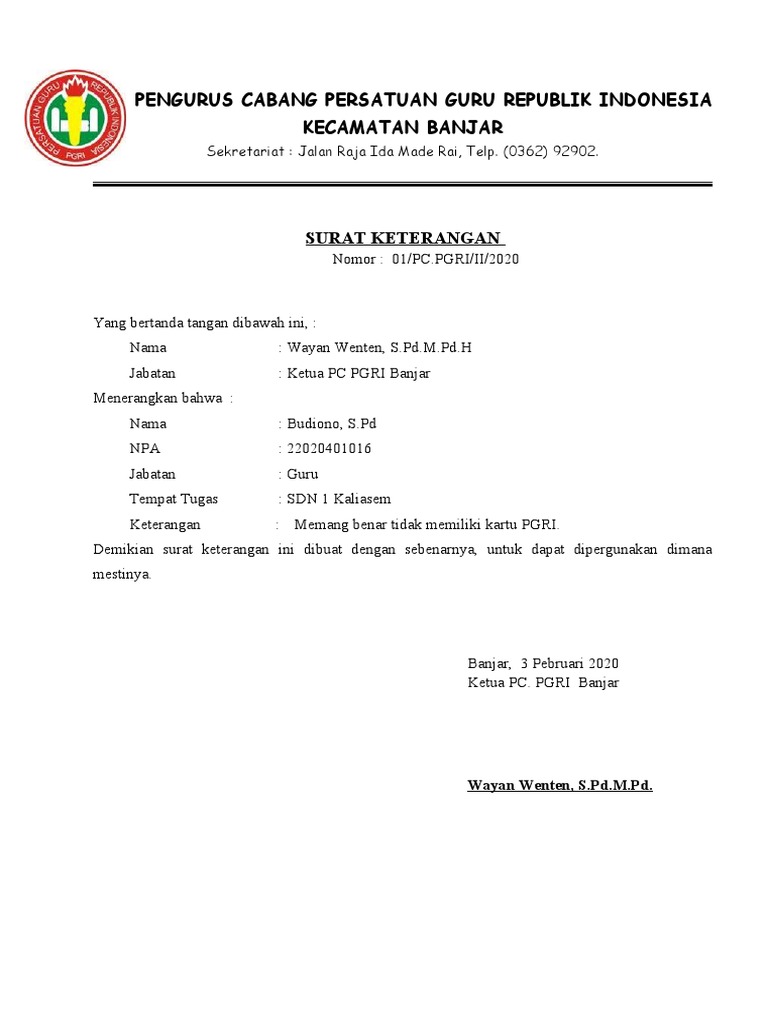 Surat Keterangan Pgri | PDF