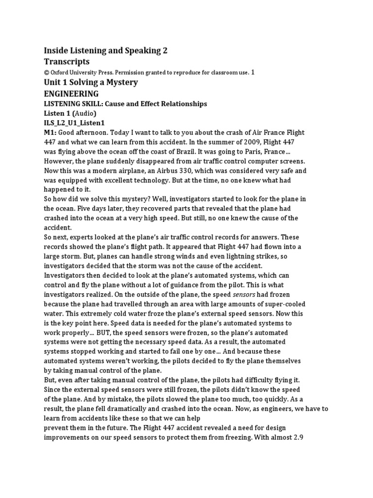 Inside Listening and Speaking 2 Transcripts Unit 1 Solving A Mystery ...