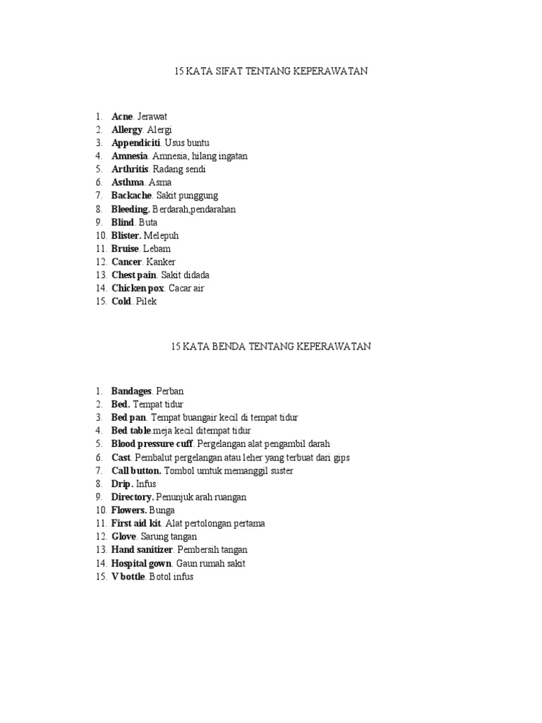 15 Kata Sifat Tentang Keperawatan | PDF | Kesehatan Holistik