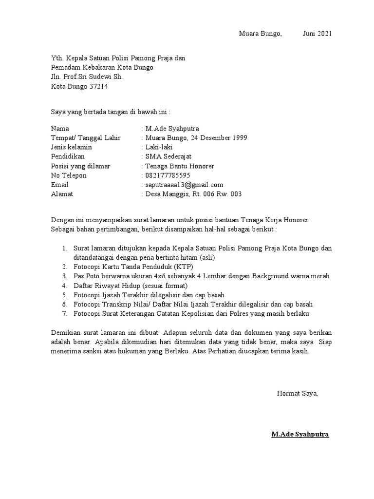 Contoh Format Surat Lamaran | PDF