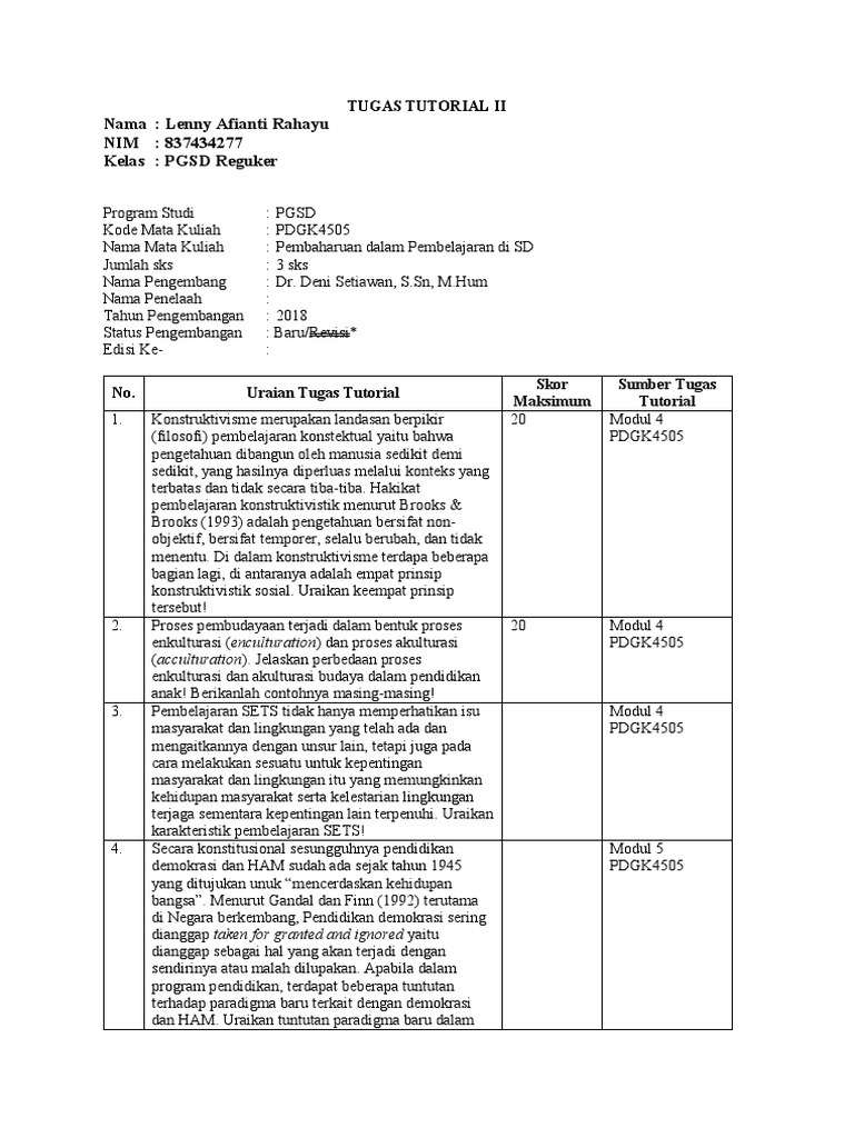 TUGAS TUTORIAL II Pembaruan Dalm Pembelajaran | PDF